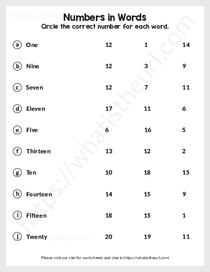 Number as Words (1-20) Worksheet for Grade 1 – Exercise 4 - Your Home ...