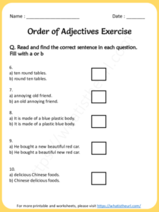 Ordering Adjectives Worksheet - Exercise 1 - Your Home Teacher