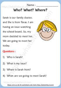 Reading Comprehension with who what where when - Exercise 4 - Your Home ...