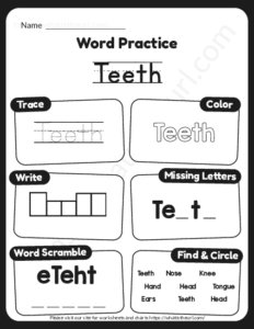 Trace and Write Words of Body Parts - Your Home Teacher