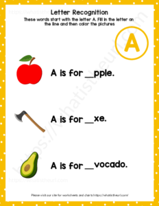 Alphabet Recognition Worksheet - Letter A - Your Home Teacher