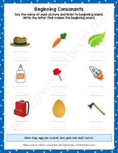 Beginning Consonants Worksheets – Exercise 7 - Your Home Teacher