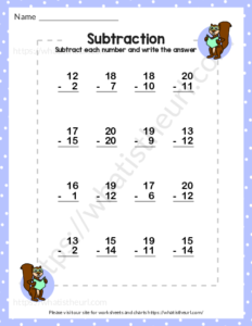 Subtraction up to 20-Exercise 1 - Your Home Teacher