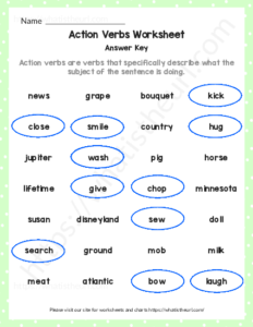 Action Verbs Worksheet, Find and Circle-Exercise 2 - Your Home Teacher
