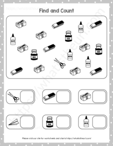 Find and count worksheet – School Supplies - Your Home Teacher