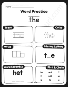 Kindergarten Sight Words Worksheets – September List - Your Home Teacher