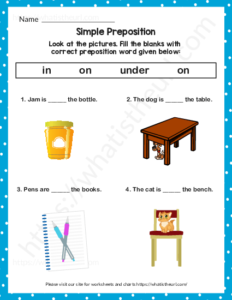 Simple Preposition Worksheet for Grade 1 - with Answers - Your Home Teacher