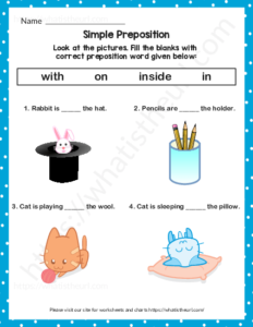 Simple Preposition Worksheet for Grade 1 - with Answers - Your Home Teacher