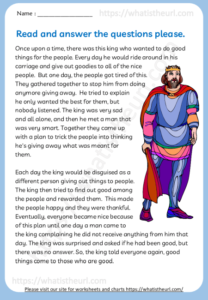 The Good King - Reading Comprehension - Your Home Teacher