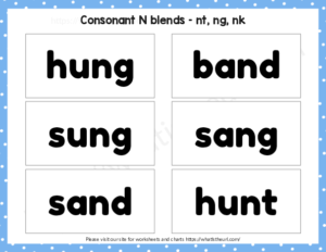 Flash Cards of Consonant N blends – nt, ng, nk - Your Home Teacher