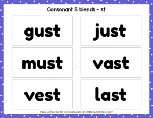 Flash Cards of Consonant S Blends - st - Your Home Teacher