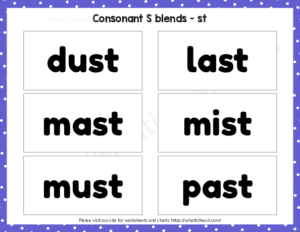 Flash Cards of Consonant S Blends - st - Your Home Teacher