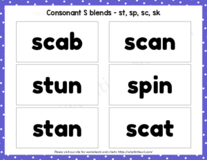 Flash Cards of Consonant S Blends - st - Your Home Teacher