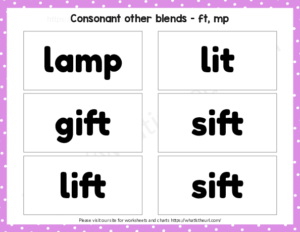Flash Cards of Consonant other blends -ct, pt, ft, mp, th, wr, scr, str ...