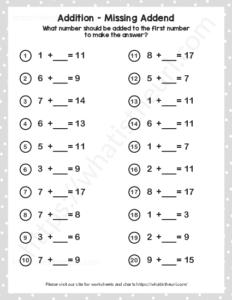 Missing addend- sums no more than 20-Exercise 6 - Your Home Teacher