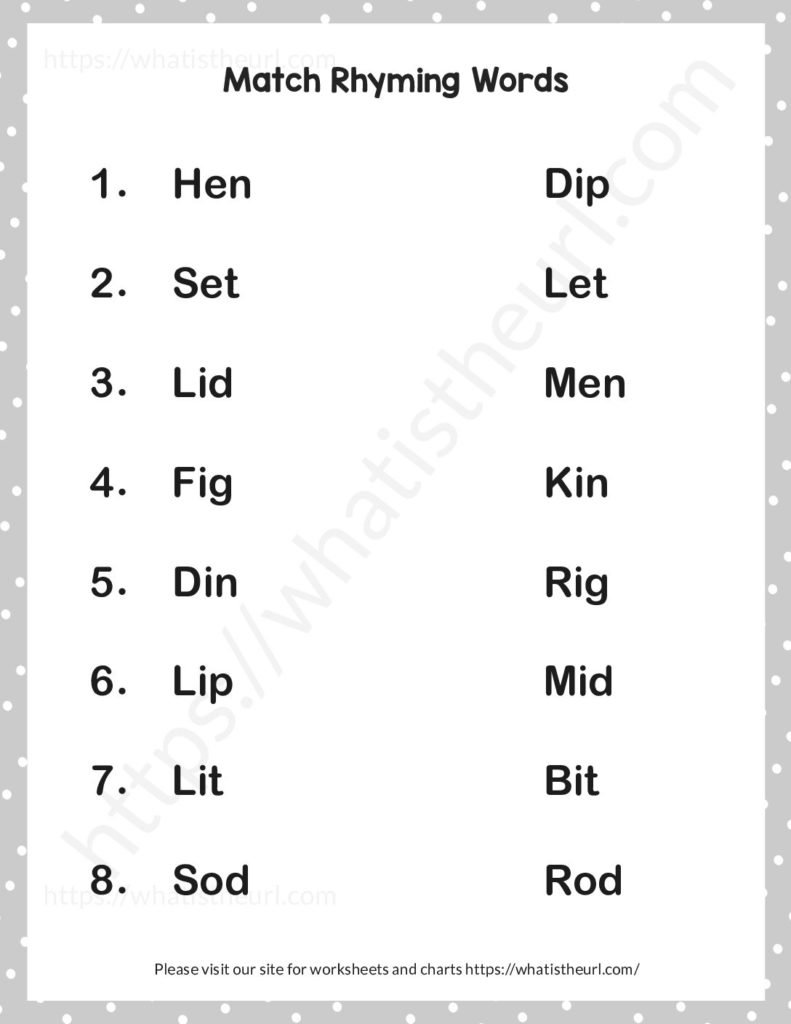 Rhyming Words Matching Worksheet – Exercise 14 - Your Home Teacher