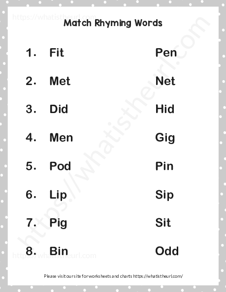Rhyming Words Matching Worksheet – Exercise 16 - Your Home Teacher