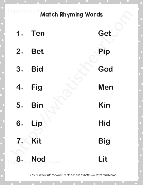Rhyming Words Matching Worksheet – Exercise 17 - Your Home Teacher