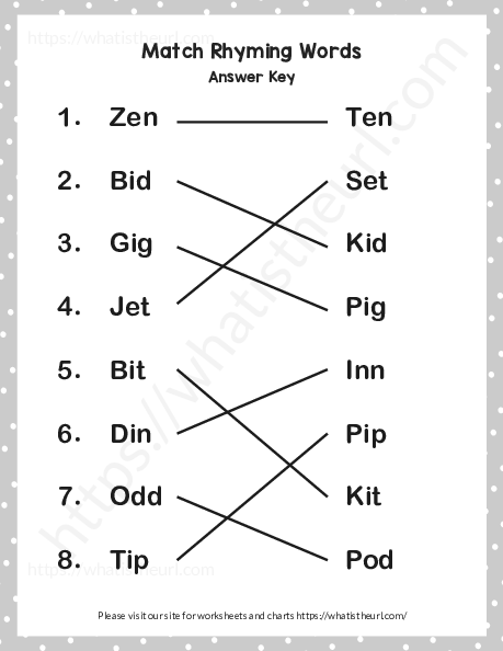 Rhyming Words Matching Worksheet – Exercise 19 - Your Home Teacher
