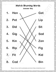 Rhyming Words Matching Worksheet – Exercise 21 - Your Home Teacher