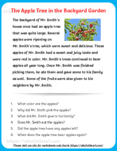 The Apple Tree in the Backyard Garde - Reading Comprehension Passages ...