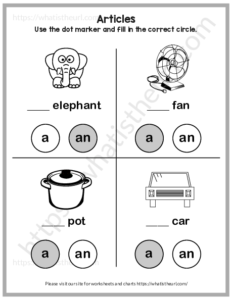 A or An Articles Worksheets for Kids - Exercise 1 (Dab the right one ...