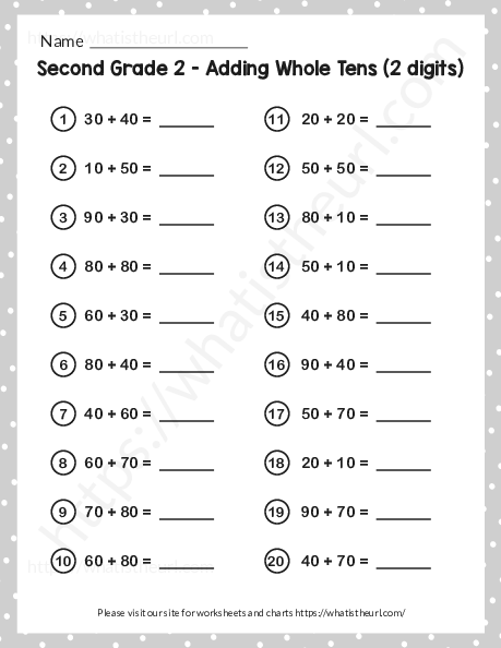 Second Grade 2 – Adding Whole Tens (2 digits) - Exercise 3 - Your Home ...