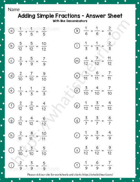 Adding Simple Fractions with Like Denominators - 4 - Your Home Teacher