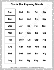 Circle the Rhyming Words Worksheet - Exercise 10 - Your Home Teacher