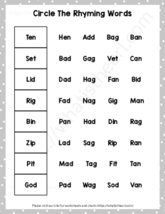 Circle the Rhyming Words Worksheet - Exercise 11 - Your Home Teacher