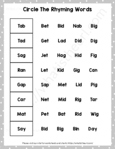 Circle the Rhyming Words Worksheet - Exercise 9 - Your Home Teacher