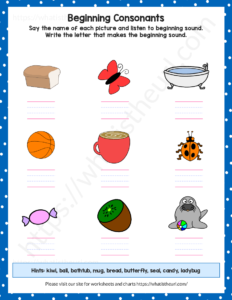 Beginning consonants worksheets-exercise 12 - Your Home Teacher