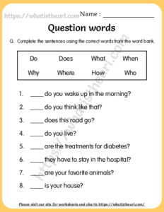Question Words Worksheets for Grade 3 - Worksheet 2 - Your Home Teacher