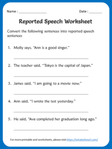 Reported Speech Worksheet - 1 (Compatible with CBSE 10 English) - Your ...