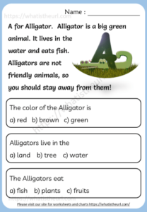 Reading Comprehension for kids - Exercise 62 - Your Home Teacher