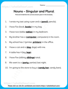 Identifying Singular and Plural Nouns - 1 (Grade 1) - Your Home Teacher