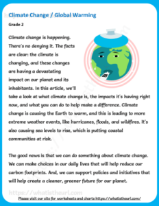 Climate Change - Reading Comprehension Grade 2 - Your Home Teacher
