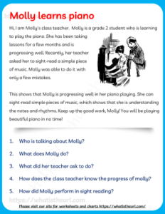 Molly learns piano - Reading Comprehension - Your Home Teacher