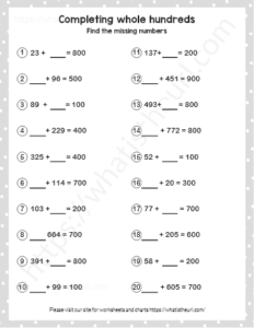 Find missing addend in completing whole hundreds - Exercise 1 - Your ...