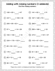 Adding with missing numbers (3 addends) - Exercise 1 - Your Home Teacher