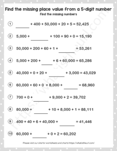 Finding Missing place value (5 digits) - Exercise 1 - Your Home Teacher
