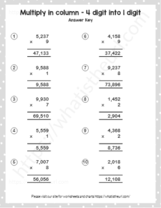 Multiply 4 digit into 1 digit in column - Exercise 1 - Your Home Teacher
