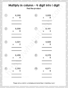 Multiply 4 digit into 1 digit in column - Exercise 1 - Your Home Teacher