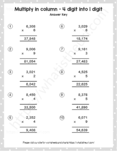 Multiply 4 digit into 1 digit in column - Exercise 1 - Your Home Teacher