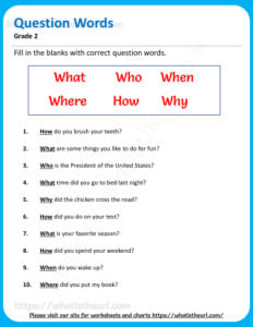Question Words for Grade 2 - exercise 5 - Your Home Teacher