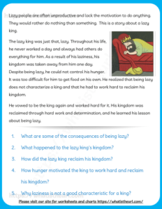 The Lazy King - Reading Comprehension - Your Home Teacher