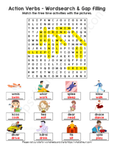 Action Verbs Word Search Worksheet - Your Home Teacher