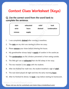 Context Clues Worksheet for Grade 3 - rel 5 - Your Home Teacher