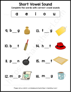 Short vowel sounds worksheets - Exercise 1 - Your Home Teacher