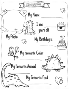 About Me - Dinosaur theme - A self introduction worksheet - Your Home ...